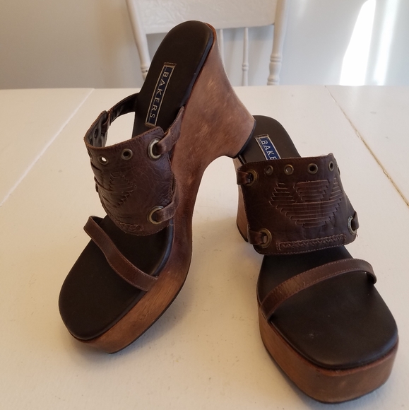Bakers | Shoes | Bakers Clogs Platform Sandals Brown Leather Size ...